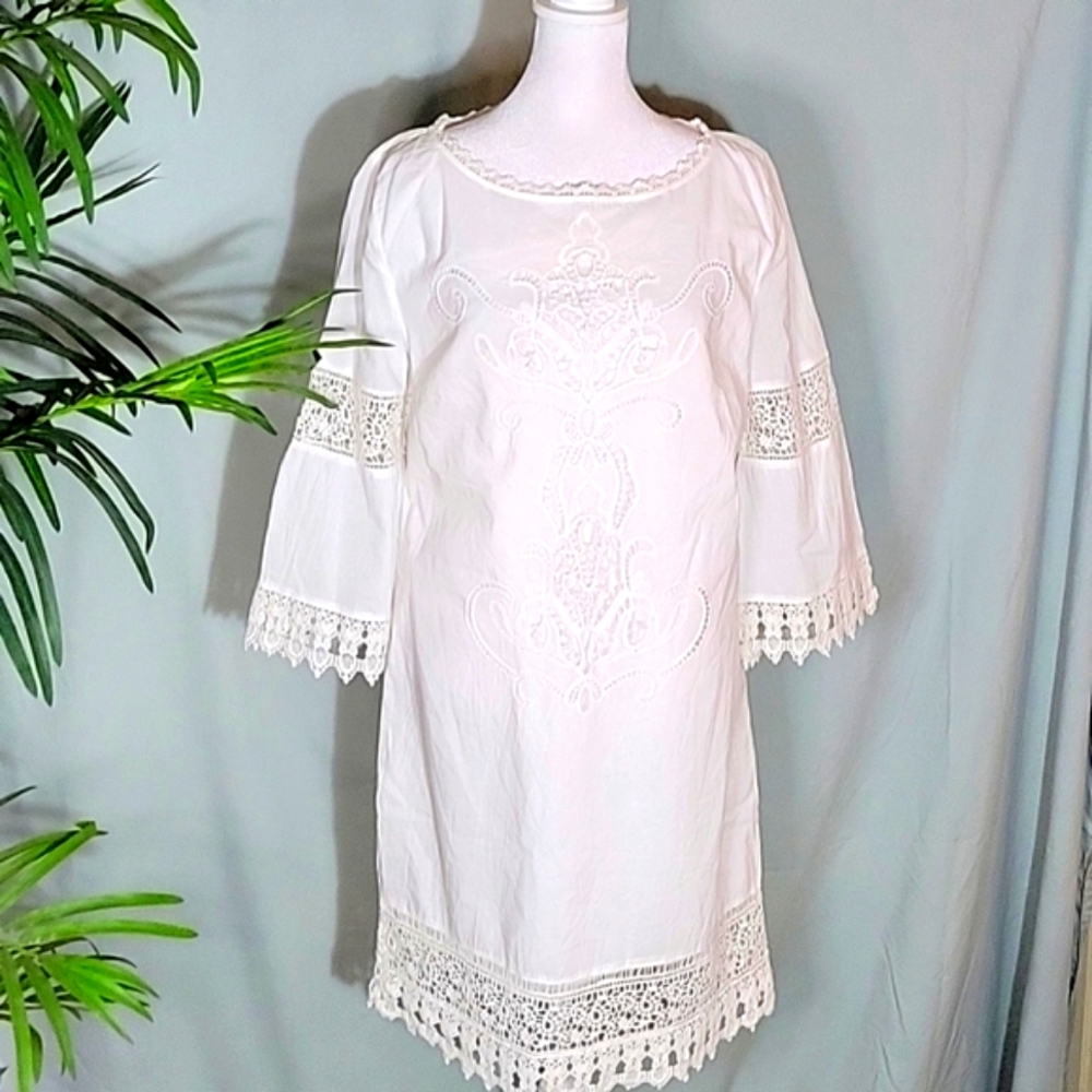 Lauren Ralph Lauren Embroiderd White Cotton Shift Dre… - Gem